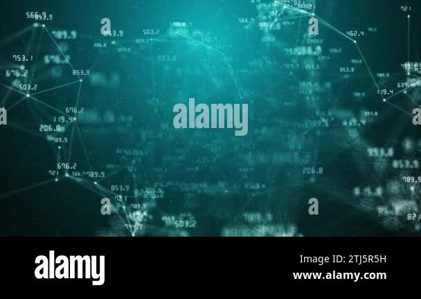 Numbers and plexus lines on a blue abstract background. Financial indicators that change ...