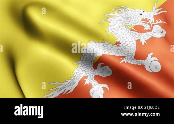 Bhutan Flag video waving in wind. Bhutan Flag Wave Loop waving in wind ...