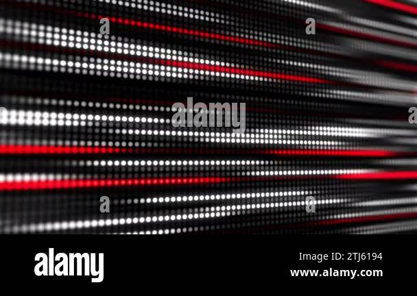Grid of red, white and black glowing pixel dots. Effect of movement ...