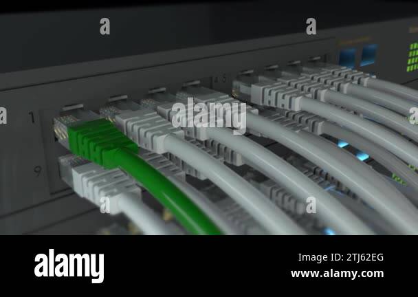 Ethernet rackmount switches and ethernet cables, data center concept ...