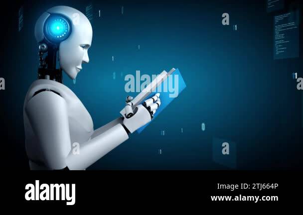 Futuristic robot artificial intelligence huminoid AI programming coding technology development ...