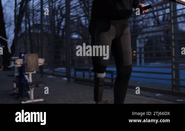 Rehabilitation workout, prosthetic leg, Active lifestyle. Act of ...