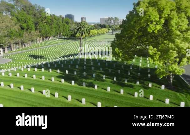 Aerial Los Angeles National Cemetery California USA. Drone flying above ...