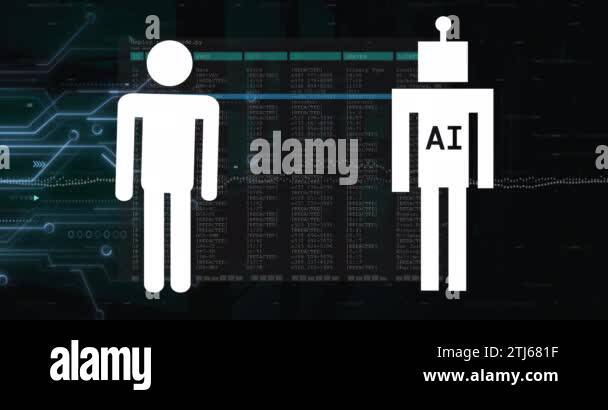 Animation of ai text and icon and data processing. Global artificial intelligence, digital ...