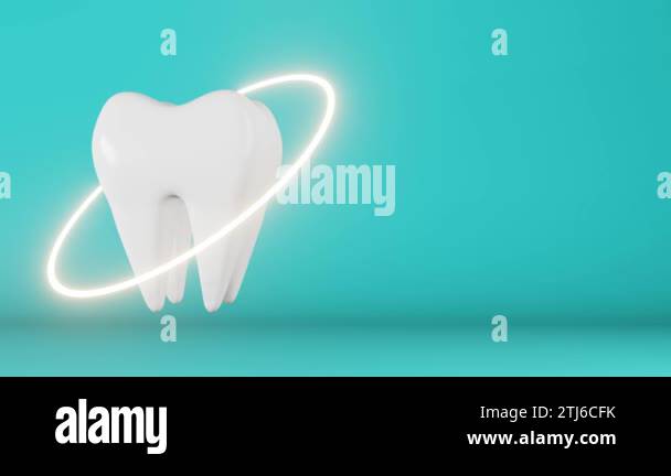 White healthy molar tooth 3D animation loop blue background. Enamel ...