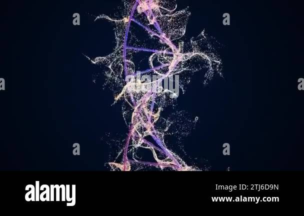 4k video of a light pink DNA chain on a black background with pink ...