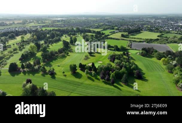 Establishing shot, drone flying over golf club. Beautiful golf ...