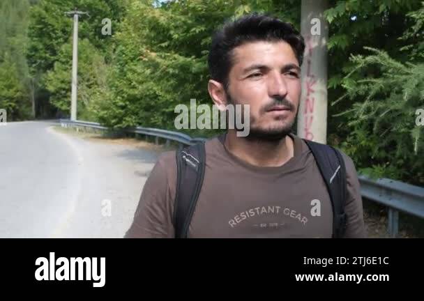 Man Nature Walk, young mans relaxation walk in nature, discovering the ...