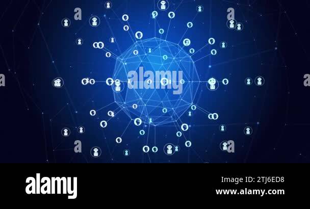 Animation of ai data processing over globe with connections with icons. Global artificial ...