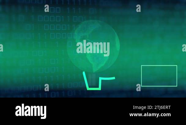 Animation of ai data processing over globe with ai icons. Global artificial intelligence ...