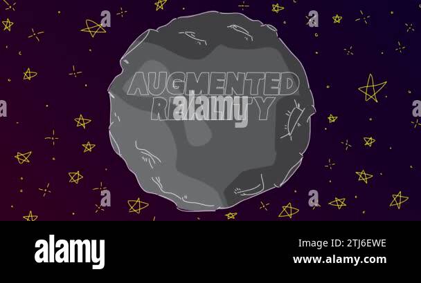 Line Art cartoon moon with Augmented Reality text. Abstract night sky ...
