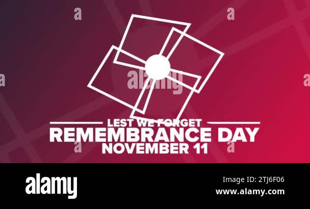 Remembrance Day. November 11. Lest We Forget. Flat holiday animation. Motion graphic design. 4K ...