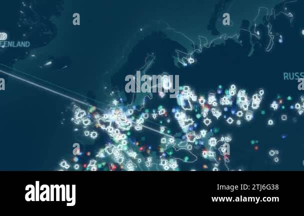 World map with different targets for cyber attack. Hacking and ...