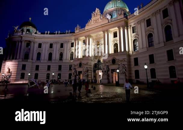 Vienna, Austria, August 2022. Nice twilight footage of michaelerplatz ...