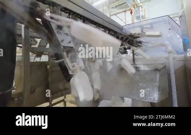 Freezing ice cream on the conveyor. Ice cream production process ...