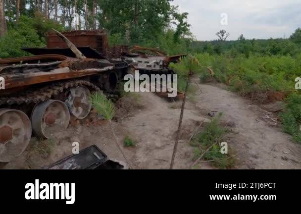 Russian tanks destroyed in invasion of Ukraine, 2022 in forest Stock ...