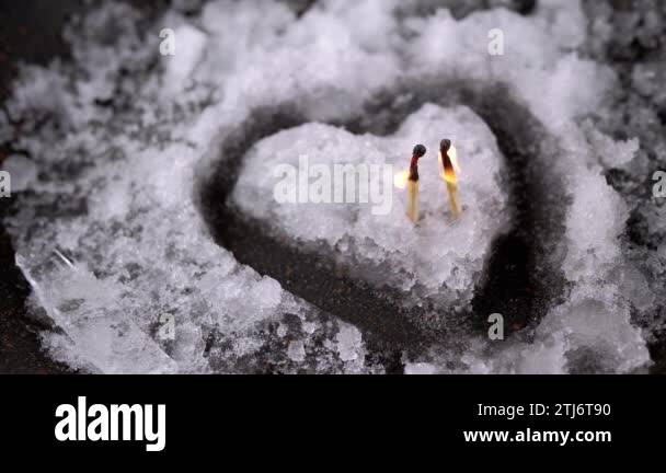 Two Burning Matches are Burning on an Island of Wet Snow in Shape of a ...