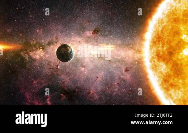 Earth planet with sun star at the galatic center milky way galaxy space ...