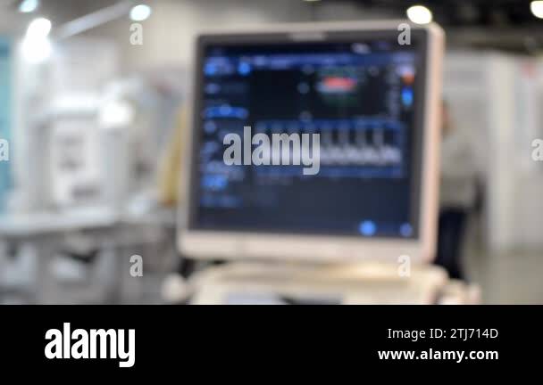Blurred background. Utrasound image on monitor. Ultrasound Scan display ...