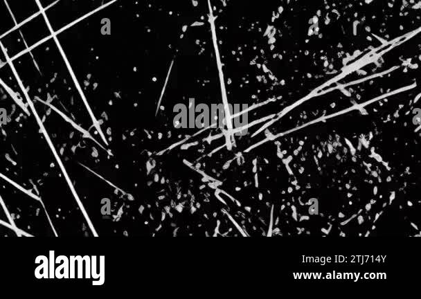 Retro TV screen with scratches and damage. Black and white screen with ...