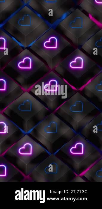 Closeup keyboard buttons with neon hearts symbols. Modern loop 3d ...
