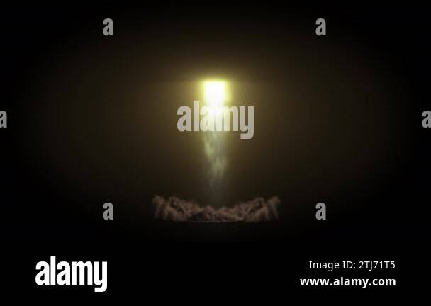 Flaming fire and smoke trail from a rocket launch or jet engine ...