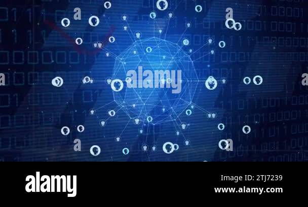 Animation of ai data processing over globe with ai icons. Global artificial intelligence ...