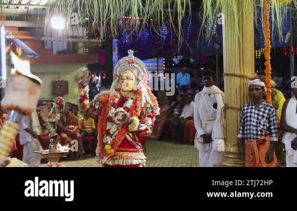 Udupi,India - March 7,2020: An artist performing dance with unique ...