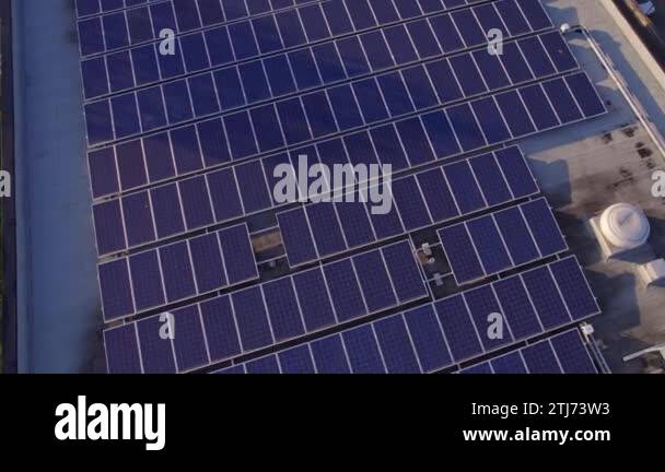 Solar panels installation and mounting on the top roof of the city ...