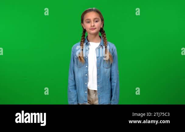 Front view teen girl gesturing pleasant smell smiling looking at camera ...