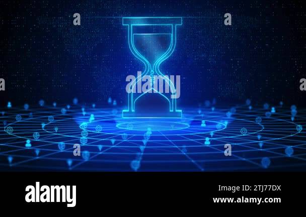 Loading Hourglass Text Future Digital Technology Ai Cyber Space deep learning Loop. Sand Timer ...