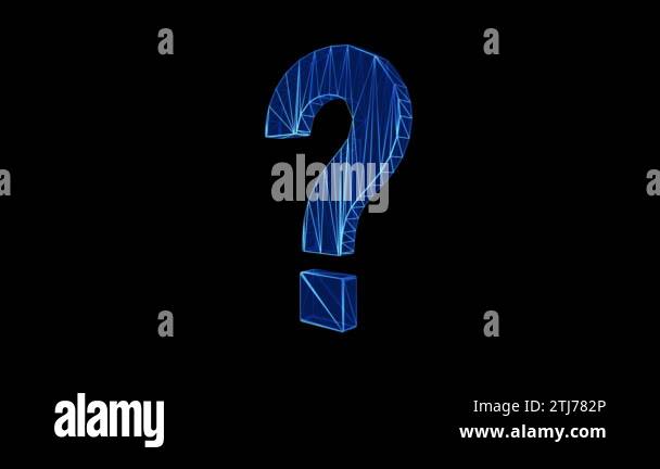 Question Mark Icon Blue Low Poly Rotating on black background. concept ...