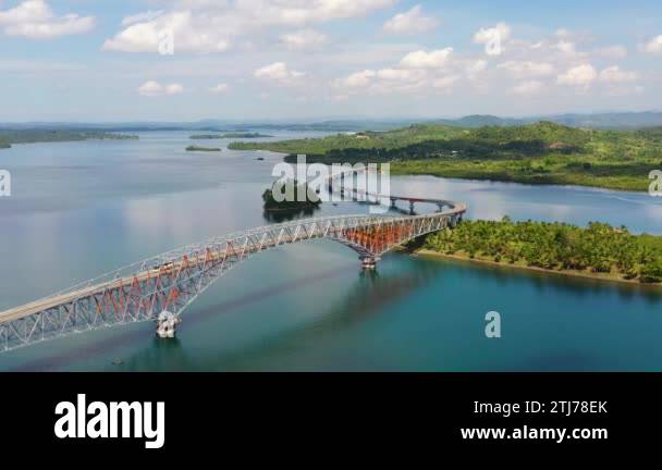 San Juanico Bridge, Philippines. Road bridge between the islands, top ...