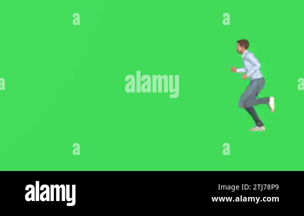 3d young running man on green screen falling down and injured isolated ...