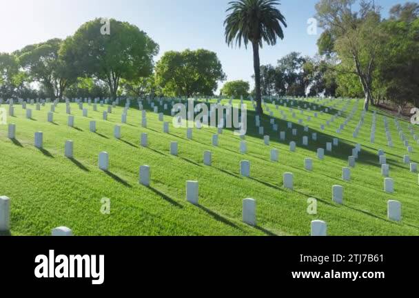 Aerial Los Angeles National Cemetery California USA. Drone flying above ...