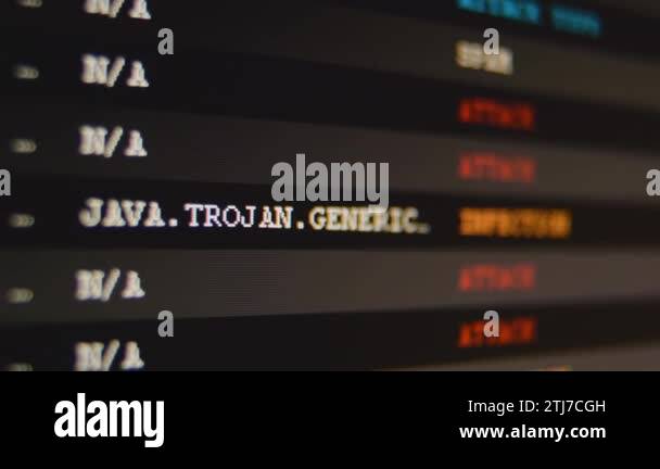 Live list of cyber attacks updating Camera shot computer screen. Camera ...