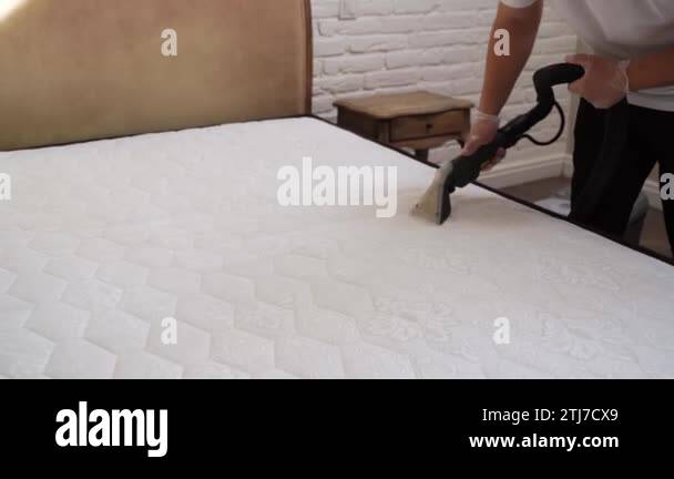 4k video line on mattress after extraction water and detergent of dry ...
