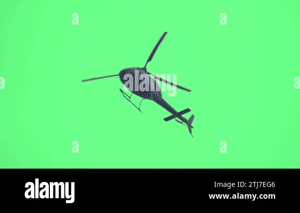 Helicopter flying on green screen low angle camera. Realistic ...