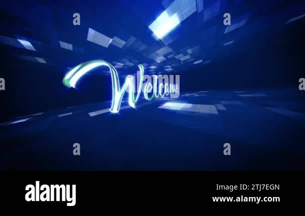 Welcome blue neon text Science technology futuristic 3D cinematic title ...