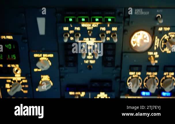 A detailed shot of the control and navigation panel in the cockpit of ...