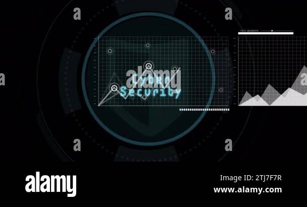 Animation Of Statistical Data Processing Over Cyber Security Text And Qr Code On Round Scanner