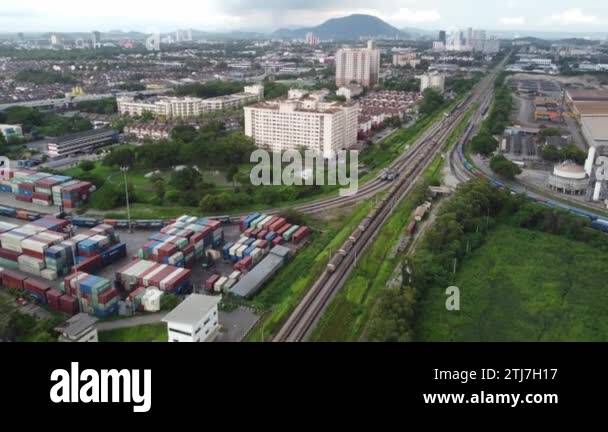 Butterworth, Penang, Malaysia - Jun 24 2022: Aerial look down KTM ...