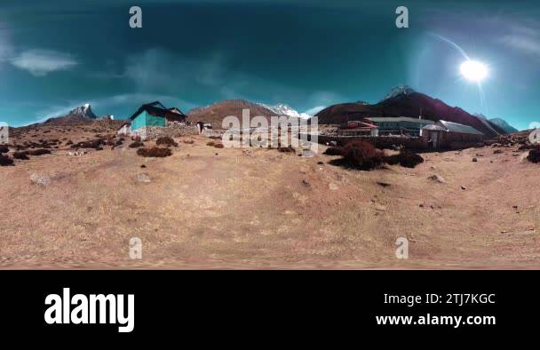 4K VR of Dingboche and Pheriche village in Nepal, basic point of ...