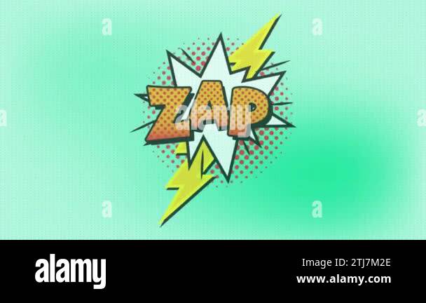 Animation of zap retro text over green background. Global social media ...