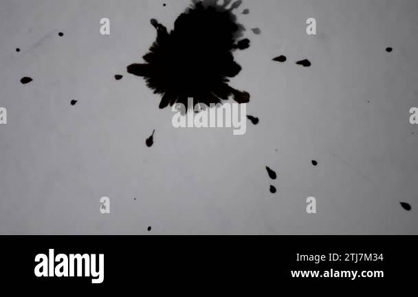 abstract isolated Drops of black ink paints with splashes drip falling ...