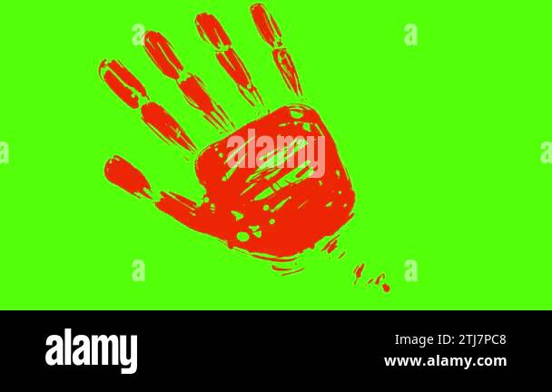 Bloody palms leave stains on the green screen. Horror effect with ...