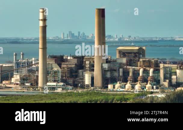 Thermal power plant burning coal fossil fuel for production of ...