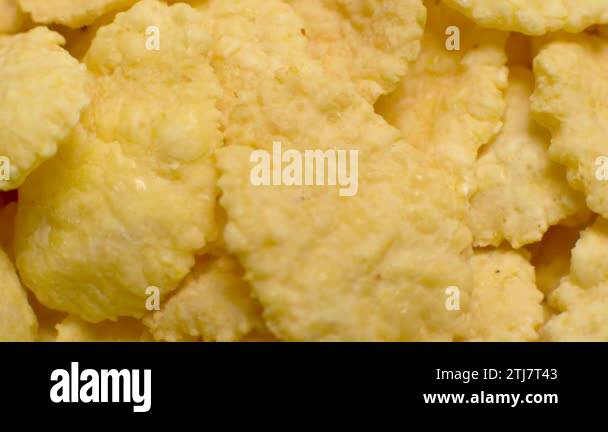 Corn flakes muesli texture close-up movement, oatmeal dry muesli ...