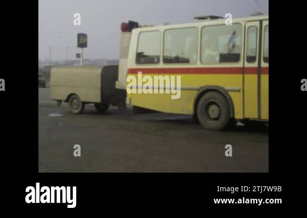 Canazei, Italy december 1980: Step aboard a vintage bus and travel back ...