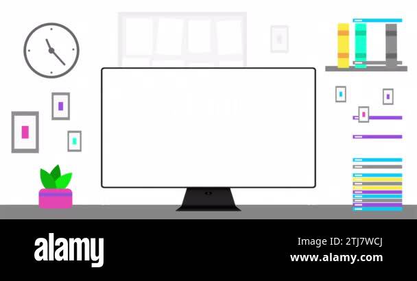 Office, modern computer and blank screen. 4K resolution animation ...